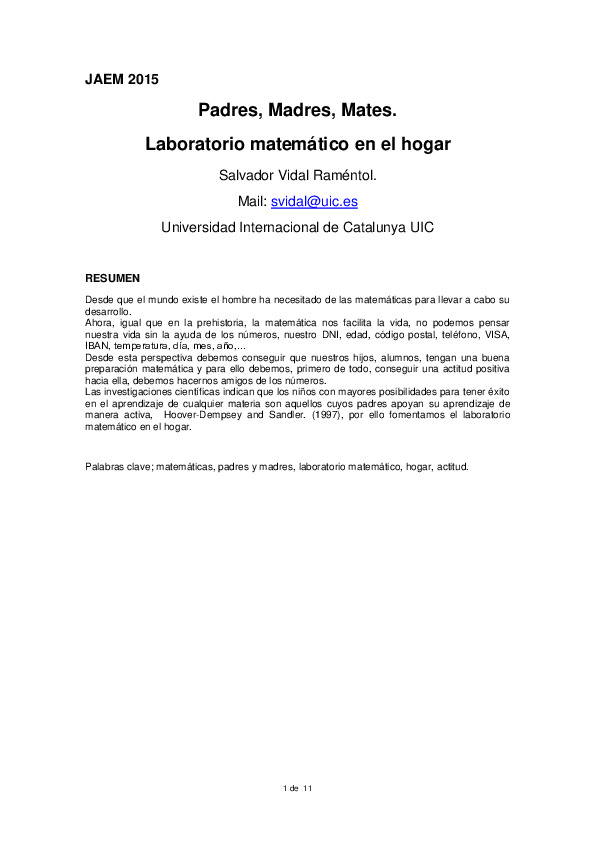 Padres, madres, mates. Laboratorio matemático en el hogar - Funes
