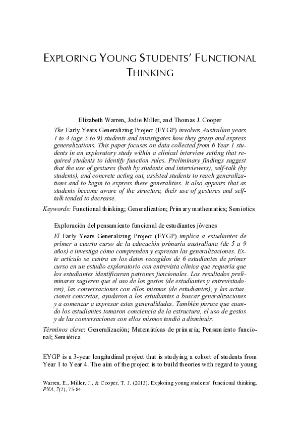 Exploring Young Students' Functional Thinking - Funes