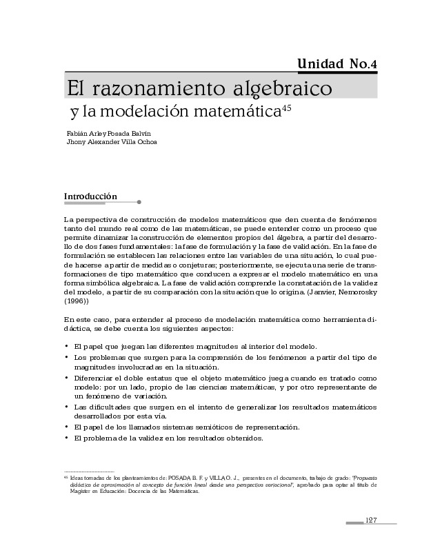 El razonamiento algebraico y la modelación matemática - Funes
