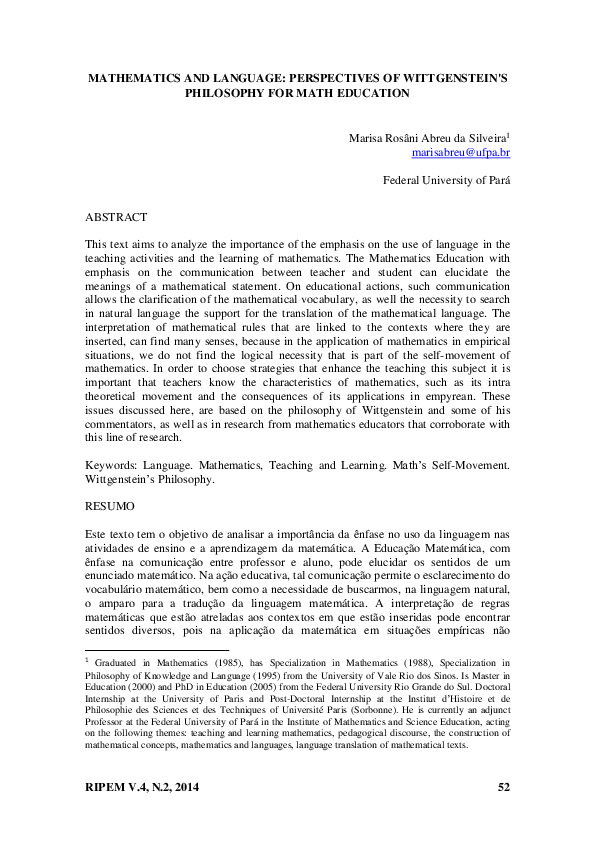 Mathematics and language: perspectives of Wittgenstein's philosophy for ...
