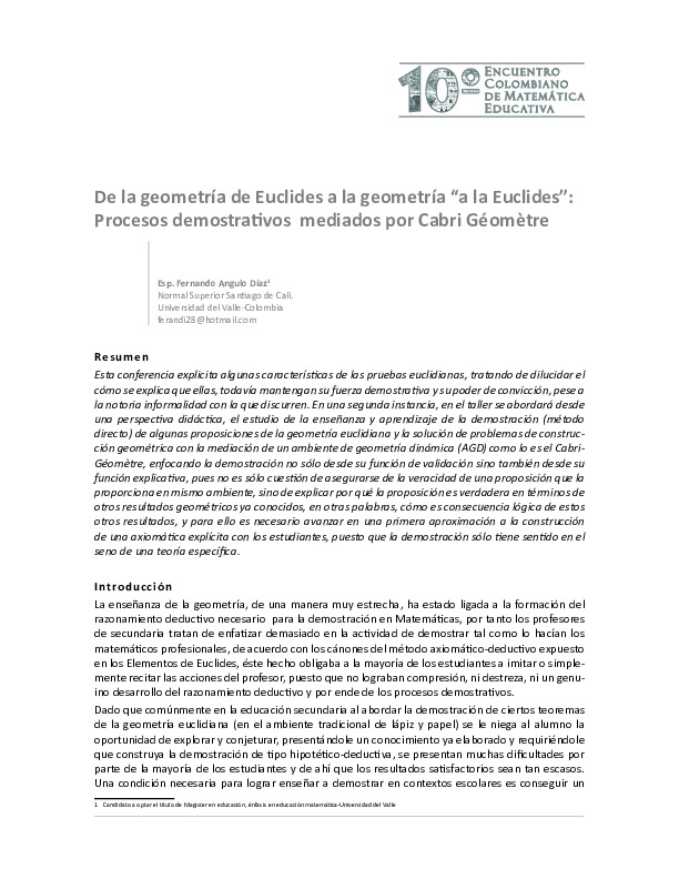 De la geometría de Euclides a la geometría “a la Euclides”: procesos ...