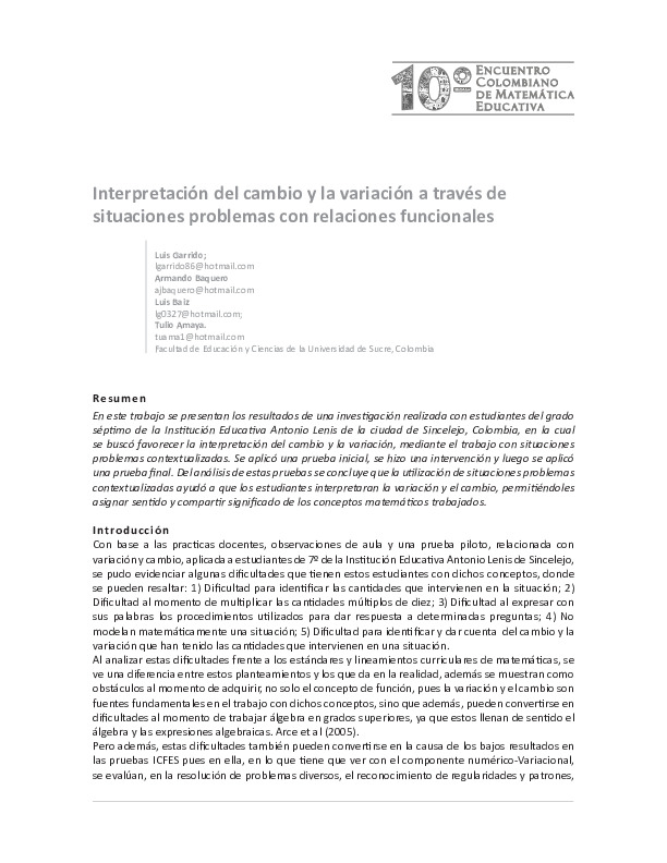 Interpretación del cambio y la variación a través de situaciones ...
