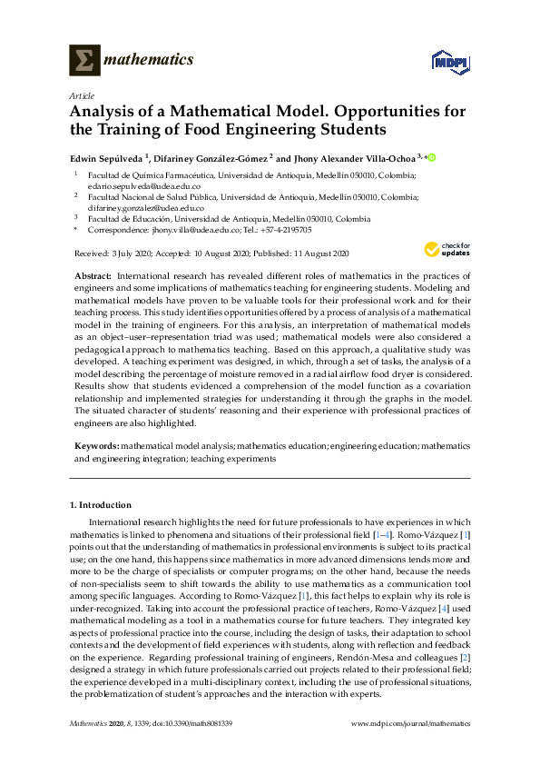 Analysis of a mathematical model. Opportunities for the training of ...
