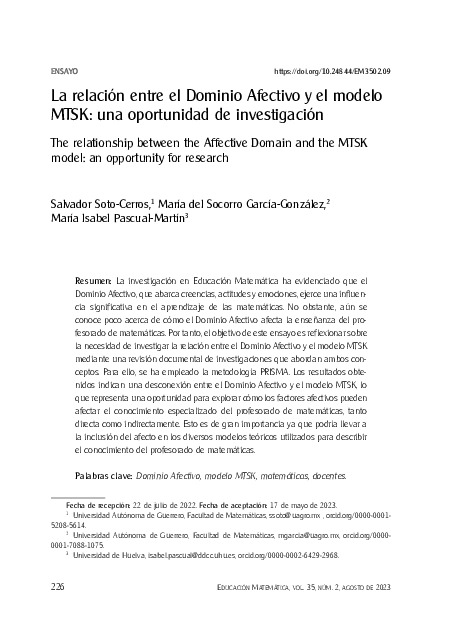 La relación entre el dominio afectivo y el modelo MTSK: una oportunidad ...