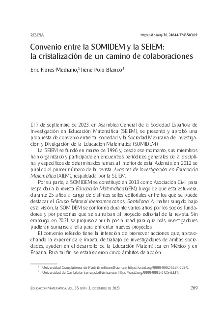 Convenio entre la SOMIDEM y la SEIEM: la cristalización de un camino de ...