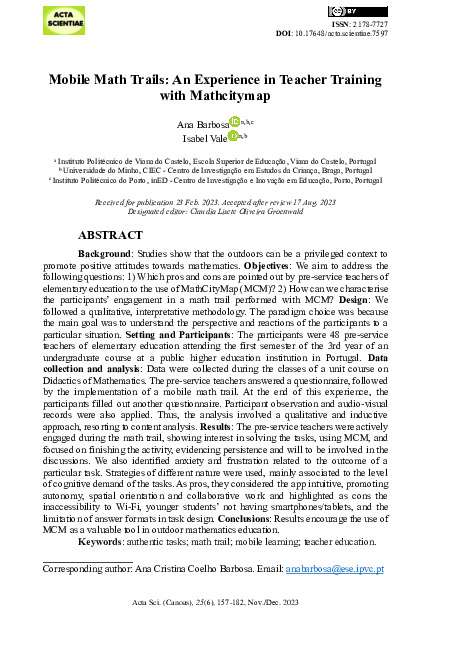 Mobile math trails: an experience in teacher training with mathcitymap ...