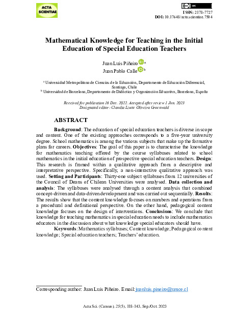Mathematical knowledge for teaching in the initial education of special ...