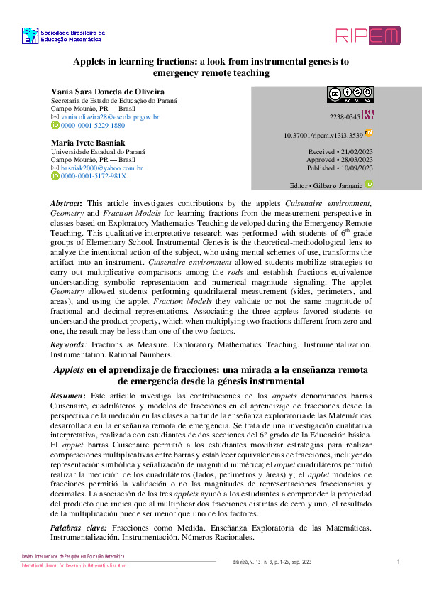 Applets in learning fractions: a look from instrumental genesis to ...