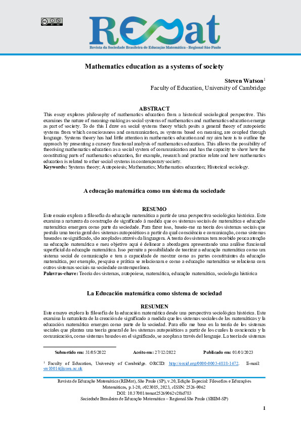 Mathematics education as a systems of society - Funes