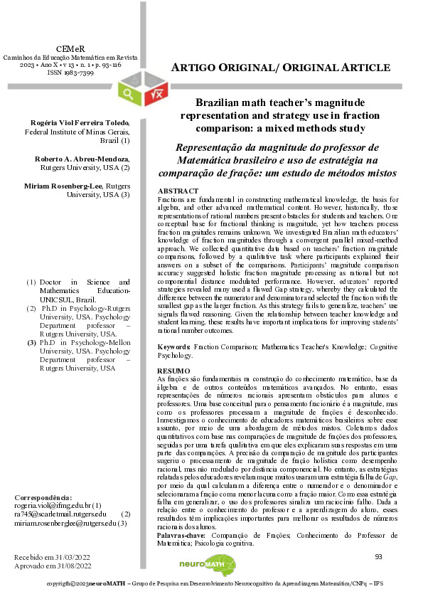 Brazilian math teacher’s magnitude representation and strategy use in ...