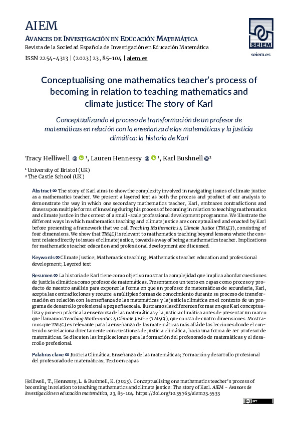 Conceptualisingone mathematics teacher’s process of becoming in ...