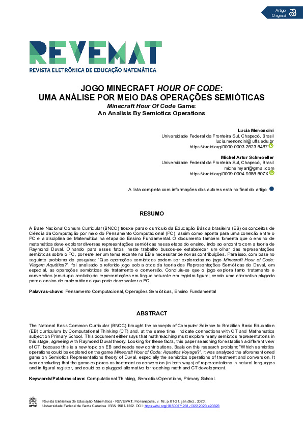 Jogo Minecraft Hour of Code: uma análise por meio das operações ...