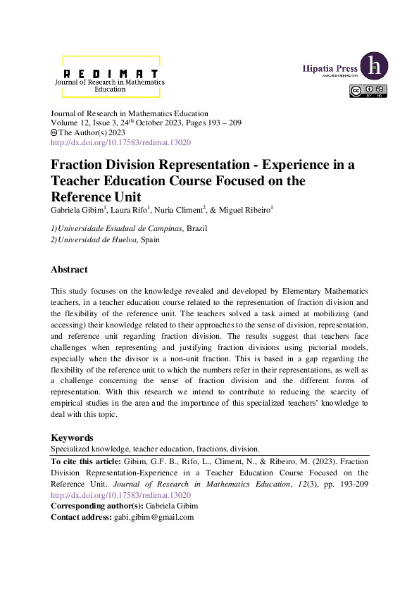 Fraction division representation-experience in a teacher education ...