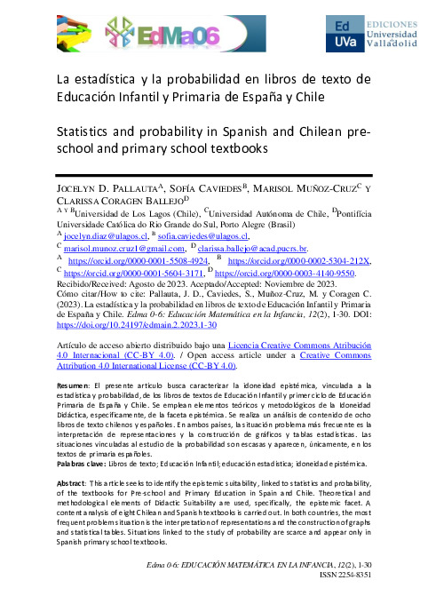 La estadística y la probabilidad en libros de texto de educación infantil y primaria de España y ...