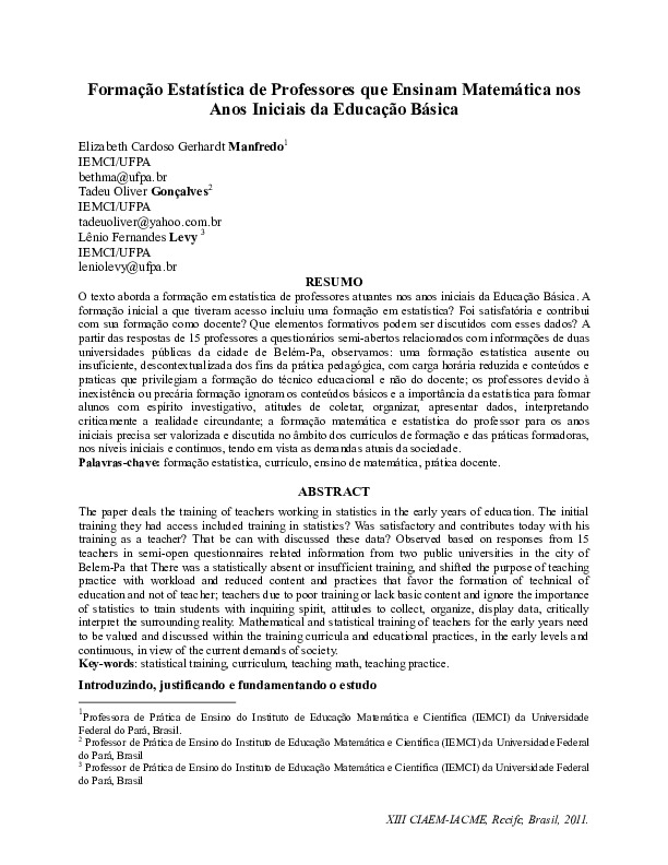 Formação estatística de professores que ensinam matemática nos anos ...