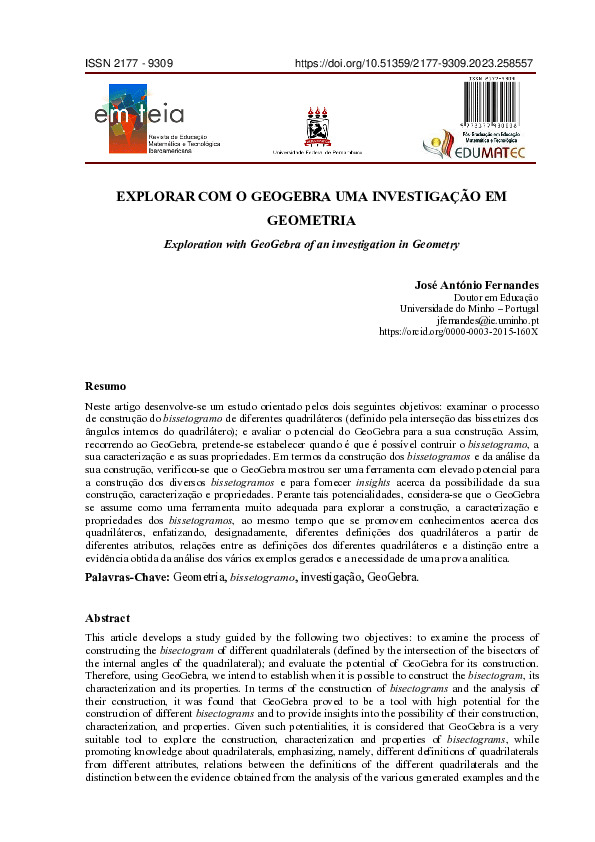 Explorar com o Geogebra uma investigação em geometria - Funes