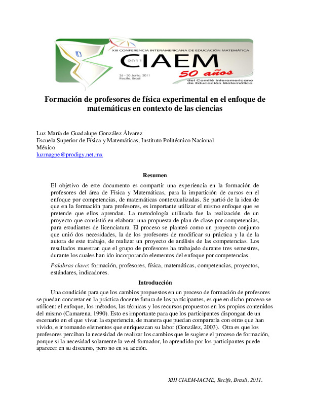 Formación de profesores en el enfoque por competencias para impartir cursos de matemáticas en ...