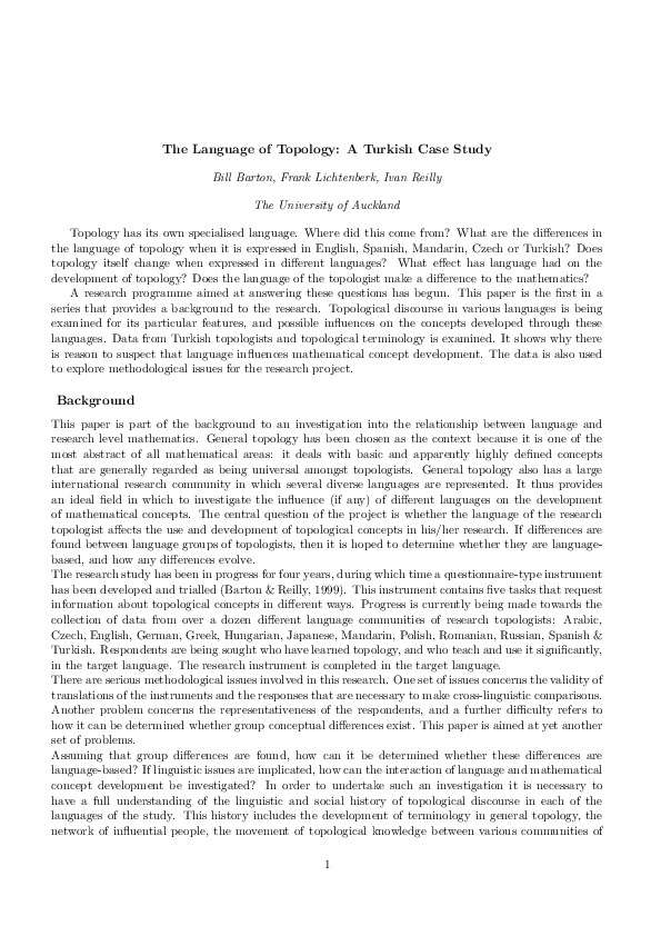 The language of topology: a turkish case study - Funes