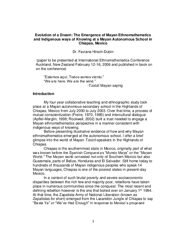 Evolution of a dream: the emergence of Mayan ethnomathematics and ...