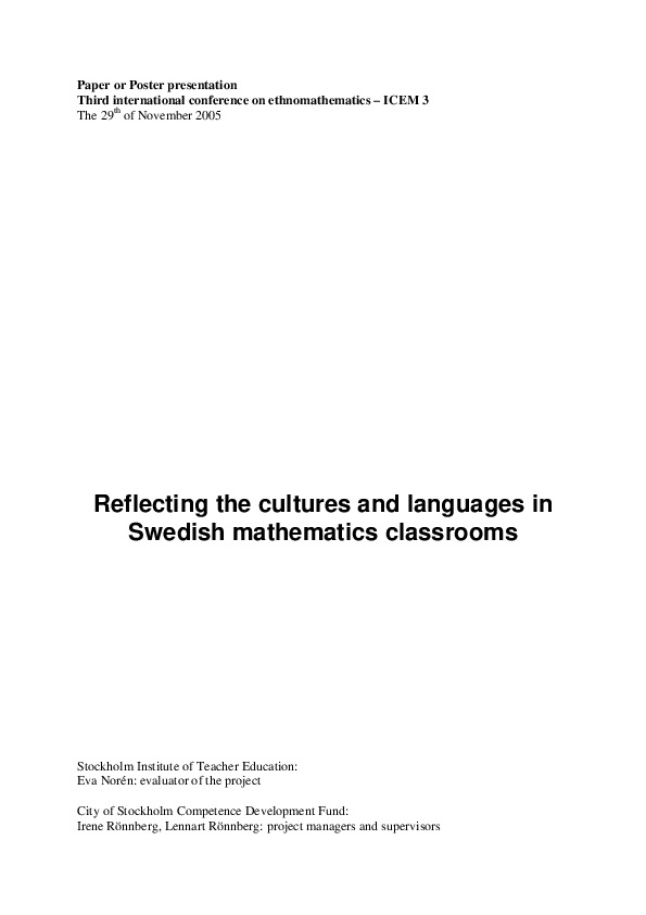 Reflecting the cultures and languages in Swedish Mathematics classrooms ...