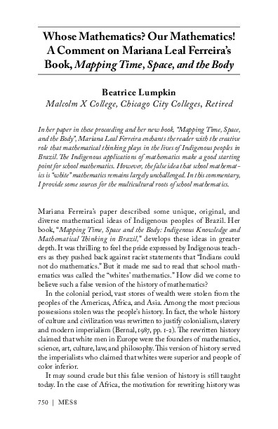 Whose mathematics? Our mathematics! A comment on Mariana Leal Ferreira’s book, mapping time ...
