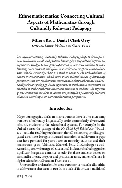 Ethnomathematics: connecting cultural aspects of mathematics through ...