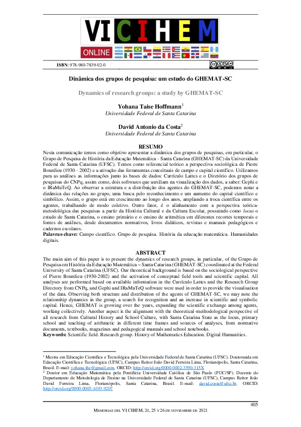 Dinâmica dos grupos de pesquisa: um estudo do GHEMAT-SC - Funes