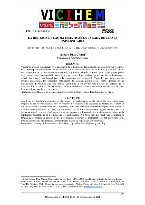 La historia de las matemáticas en la sala de clases universitaria - Funes