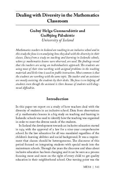 Dealing with diversity in the mathematics classroom - Funes